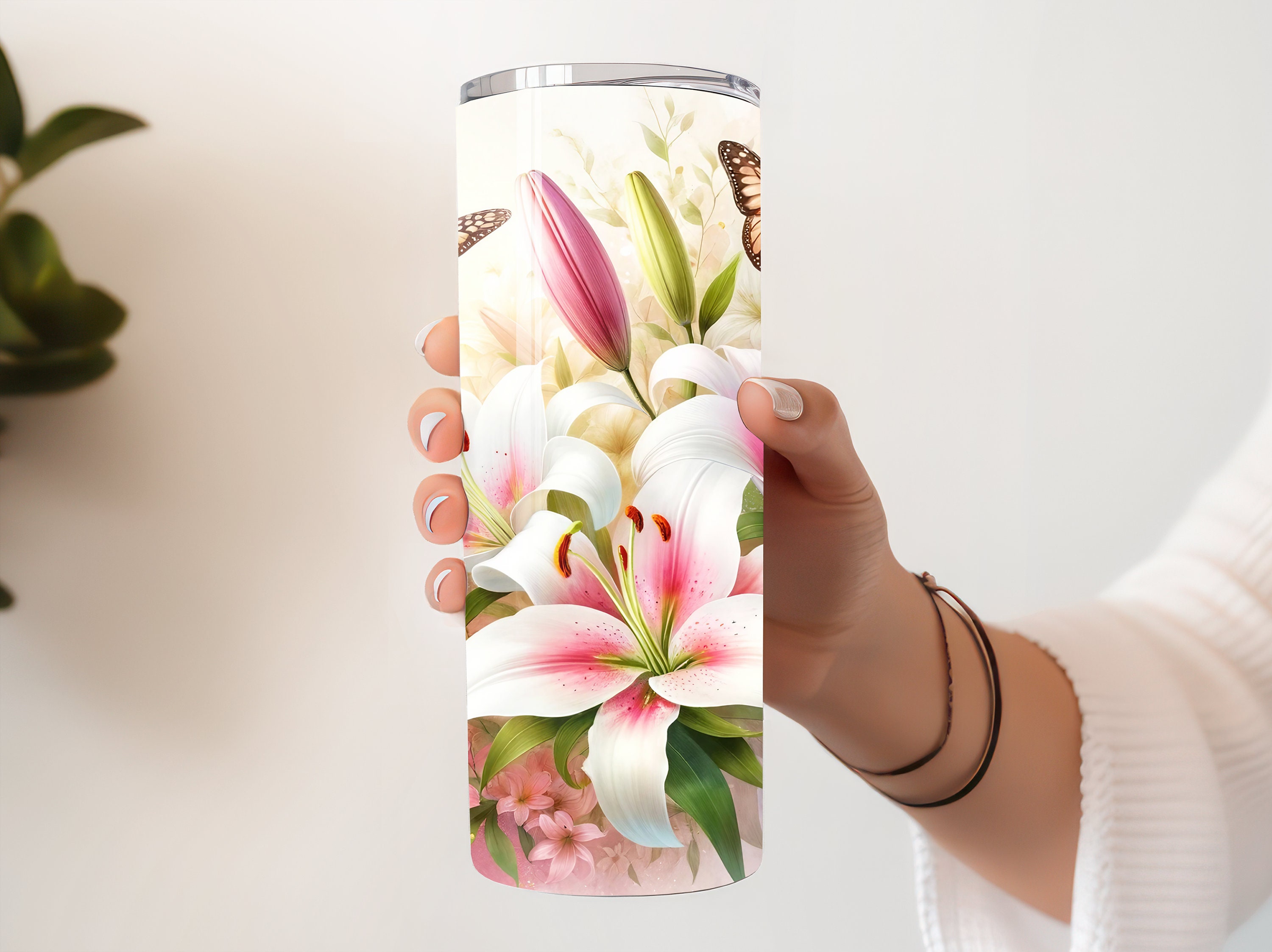 Lily Seamless Tumbler Wrap Spring Tumbler Sublimation Butterfly Flowers ...