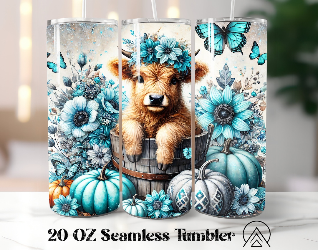 Fall Highland Cow Seamless Tumbler Wrap Autumn Highland Cow Tumbler ...
