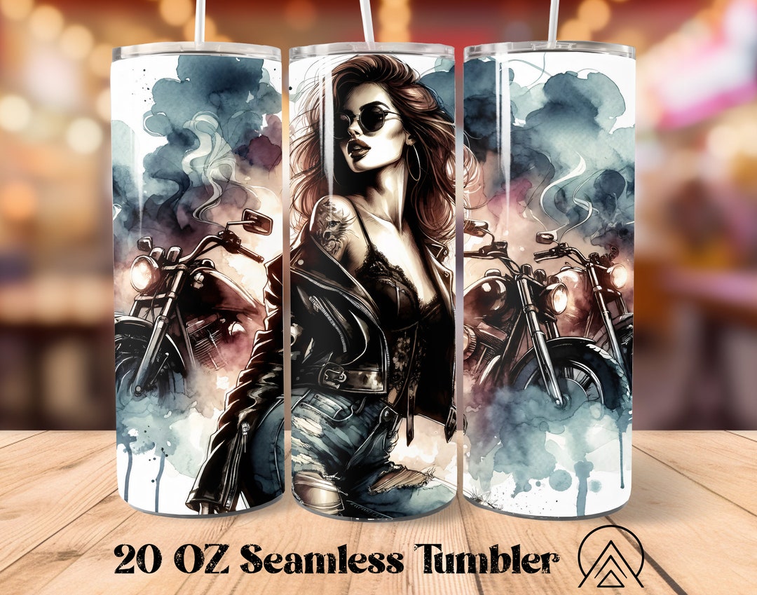 Hot Biker Seamless Tumbler Wrap Woman Biker Tumbler Sublimation Sexy ...