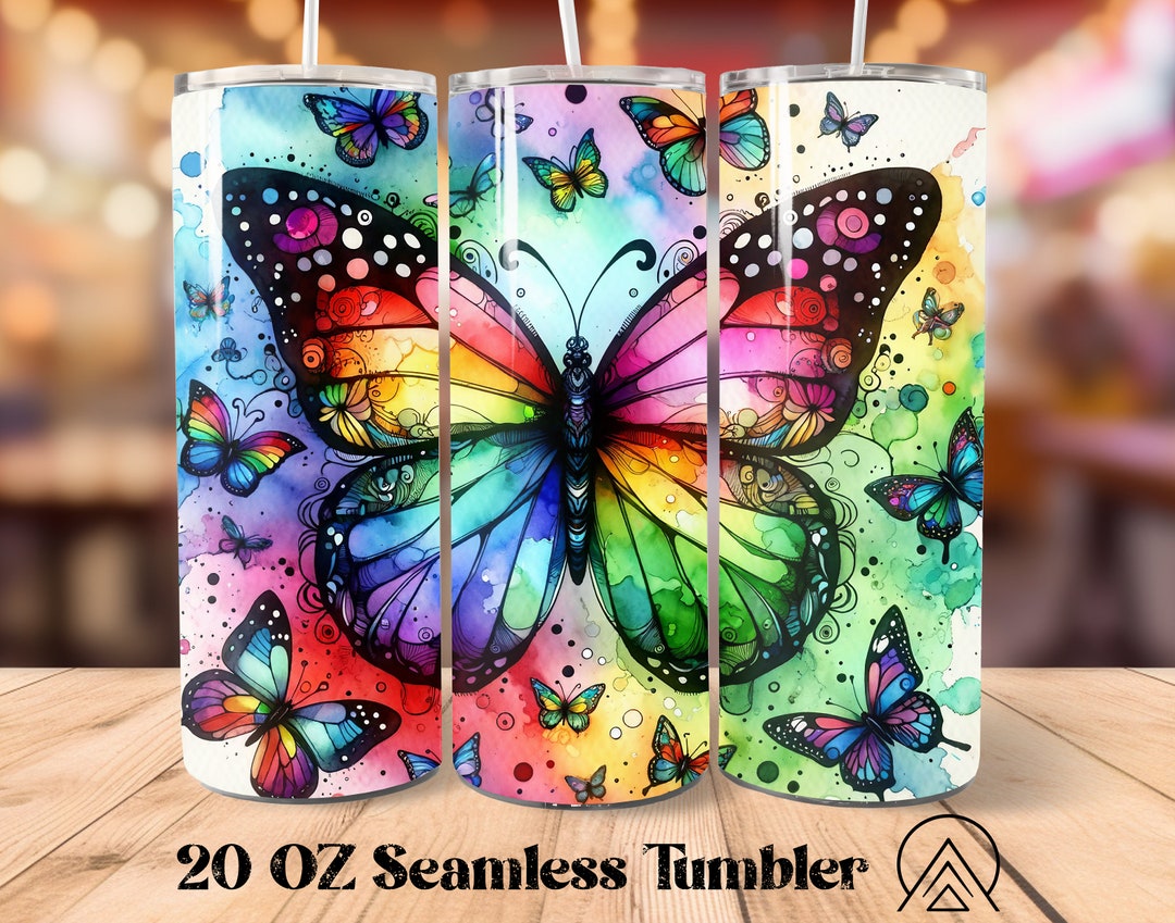 Butterfly Seamless Tumbler Wrap Rainbow Butterfly Tumbler Sublimation ...