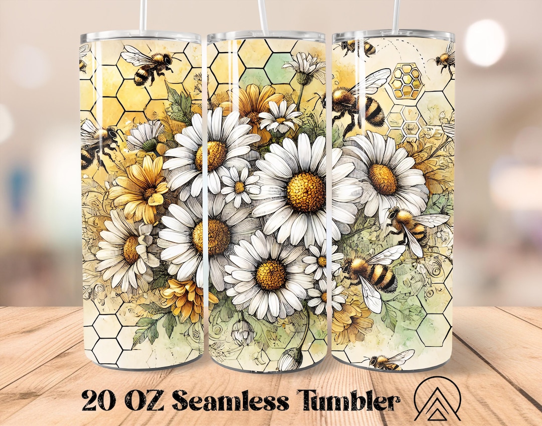 Bee Daisy Seamless Tumbler Wrap Bee Tumbler Sublimation Flowers Tumbler ...