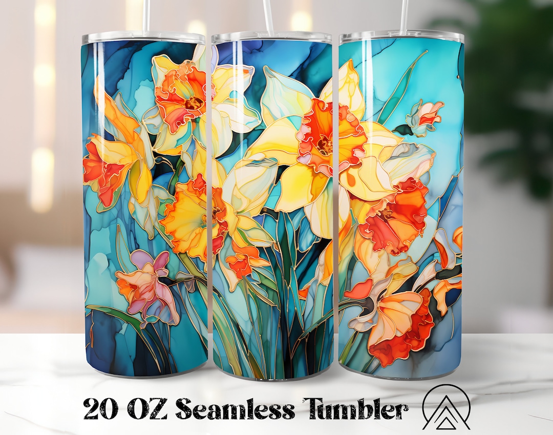 Daffodils Alcohol Ink 20oz Sublimation Tumbler Designs Flower Straight ...