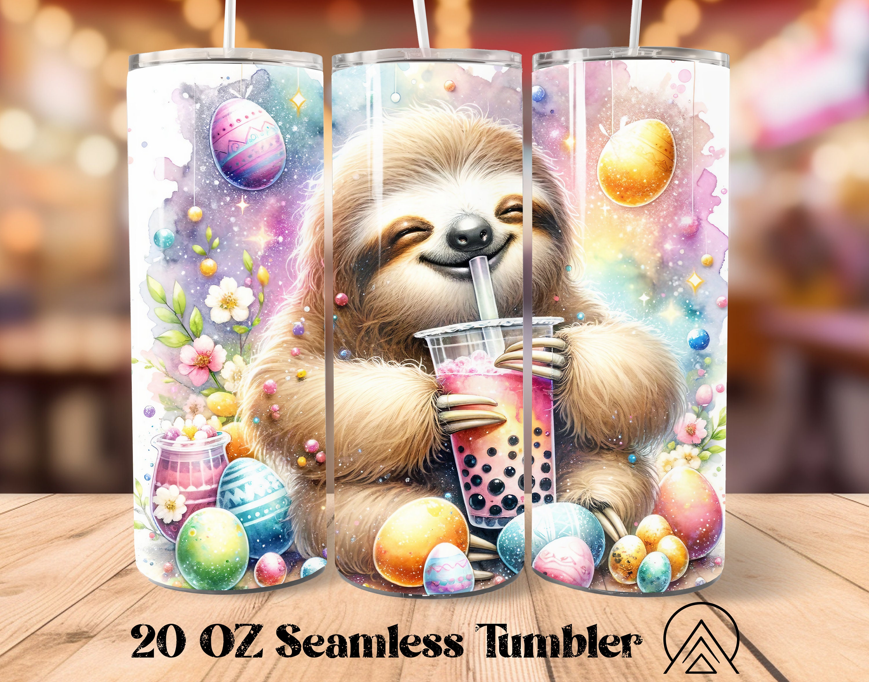 Easter Sloth Seamless Tumbler Wrap Sloth Bubble Tea Tumbler Sublimation ...