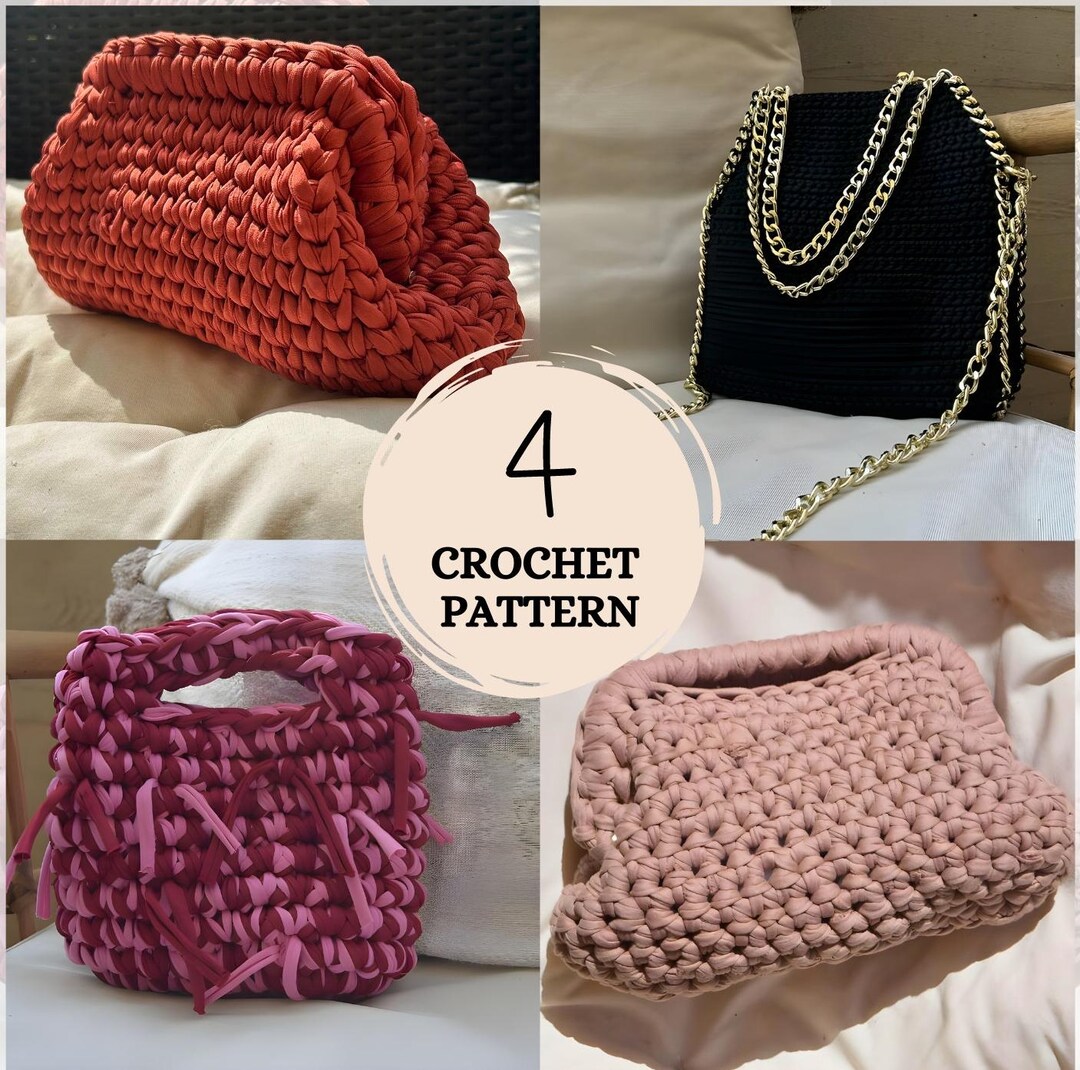 Set of 4 Crochet Bag Pattern, Covered Frame Bag, Crochet Pattern Bag ...