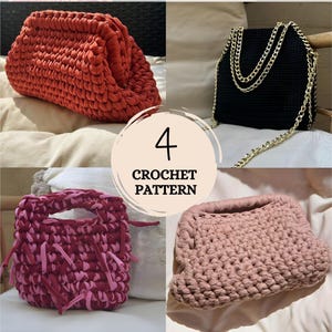 Set of 4 Crochet Bag Pattern, Covered Frame Bag, Crochet Pattern Bag ...