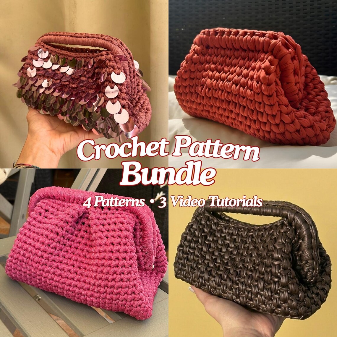 Crochet Bag Pattern Bundle | 4 Clutch Bag Patterns | PDF Pattern ...