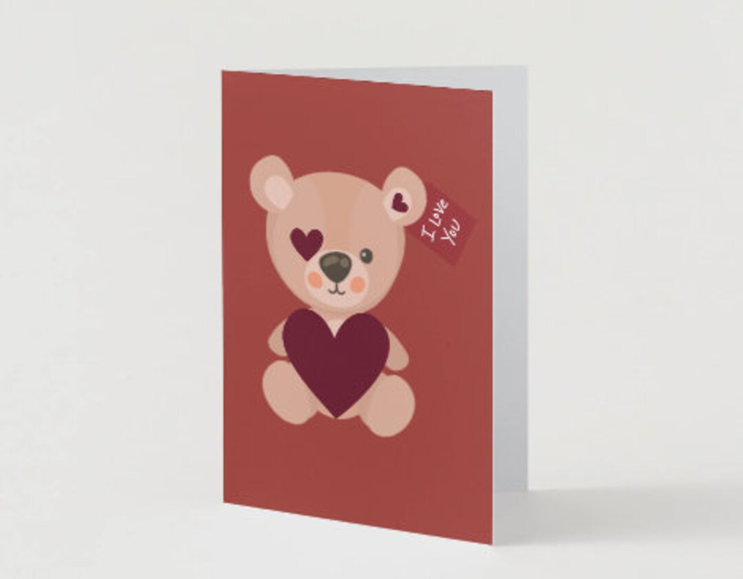 Printable Teddy Bear Valentine's Card, Cute Greeting Card, Instant ...