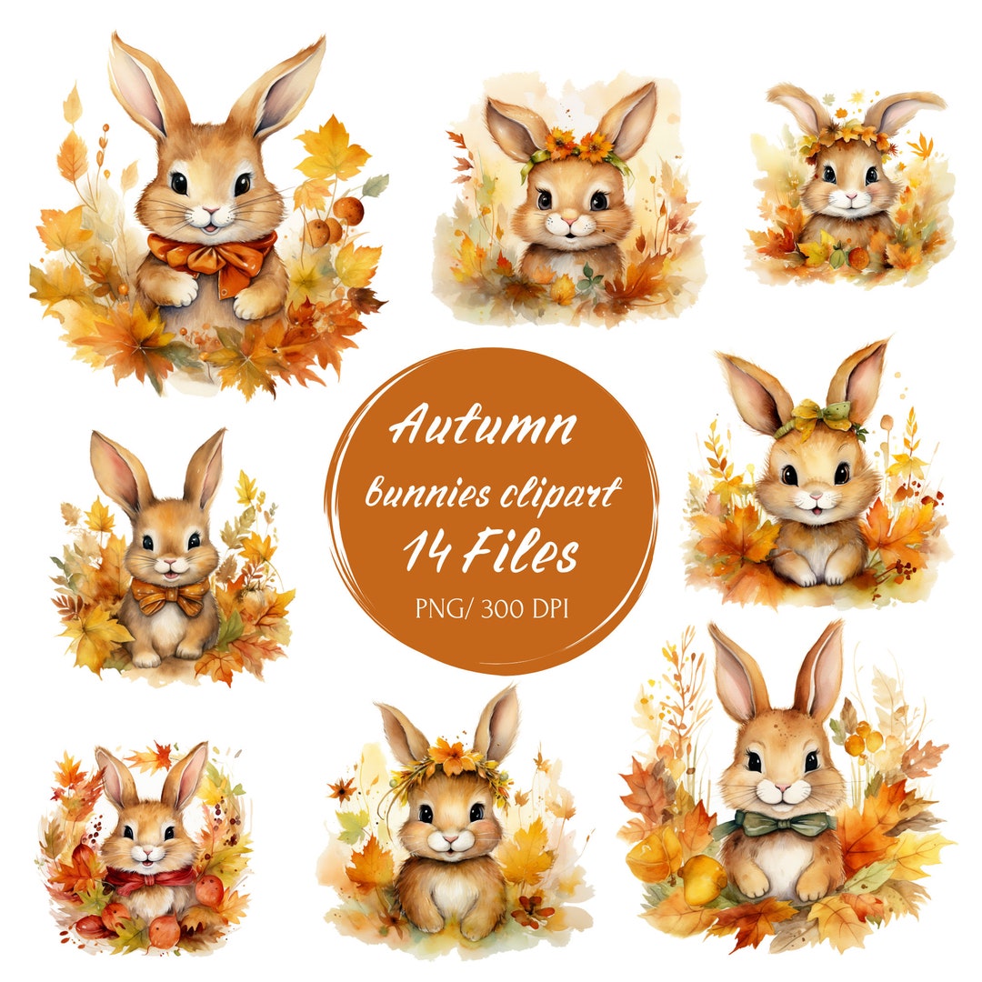 Watercolor Autumn Bunnies Clipart Bundle. High Quality PNG - Etsy
