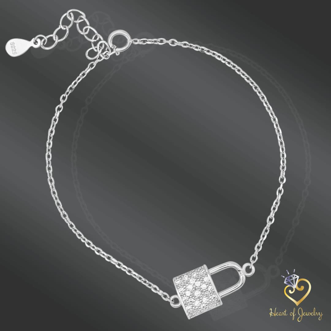 925 Sterling Silver Padlock Bracelet, Lock Design Bangle, Charm ...