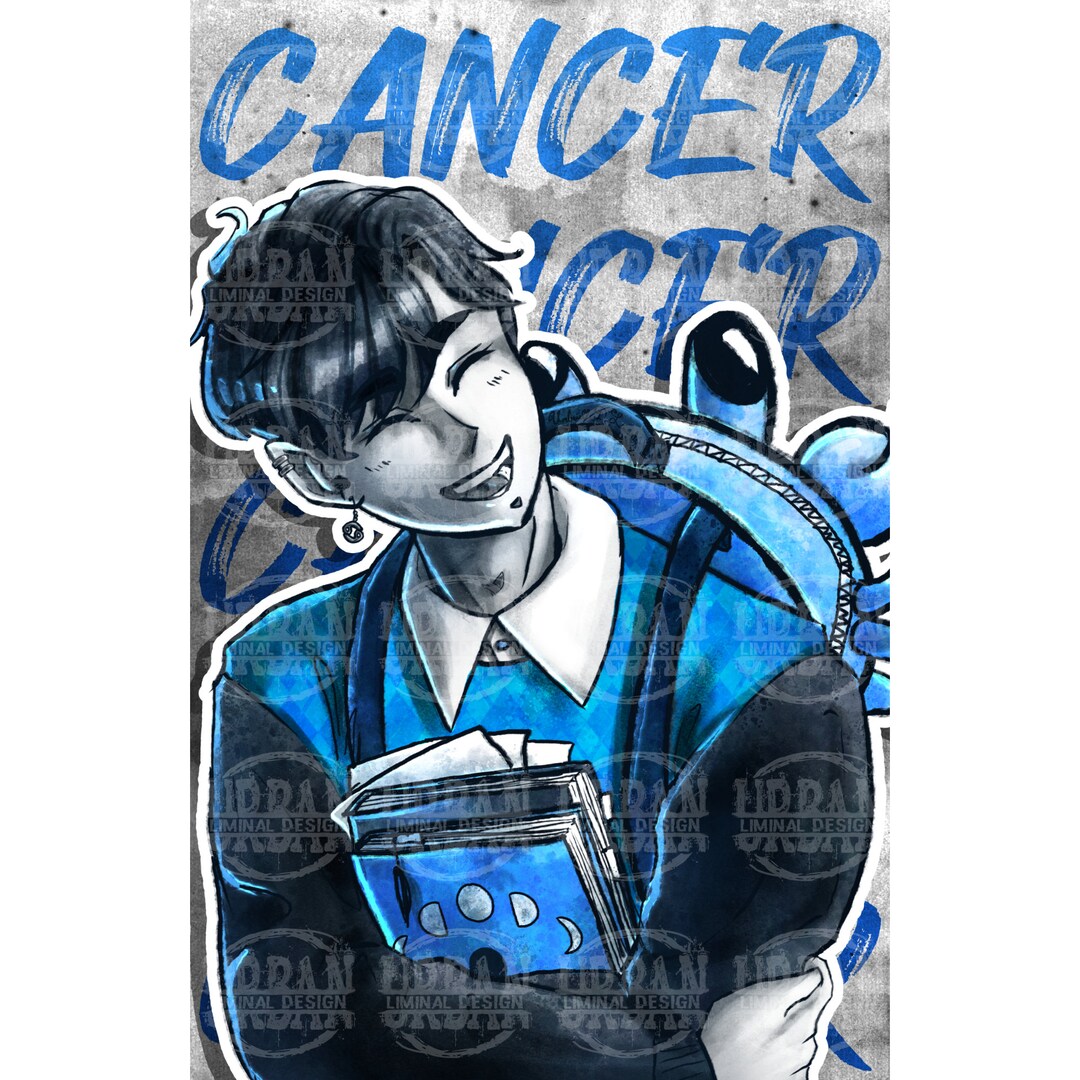 Cancer Zodiac Illustrated Art Print, Astrology Sign Poster, Japanese ...