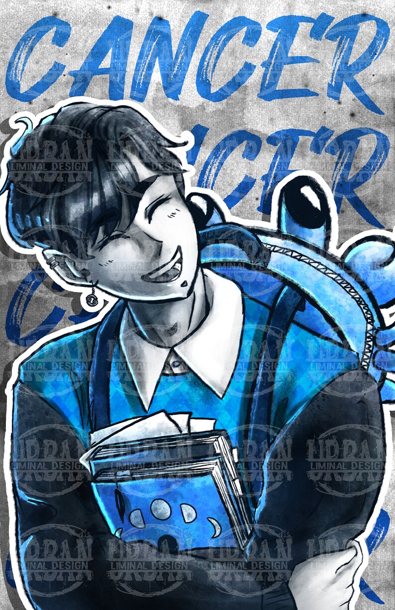 Cancer Zodiac Illustrated Art Print, Astrology Sign Poster, Japanese ...