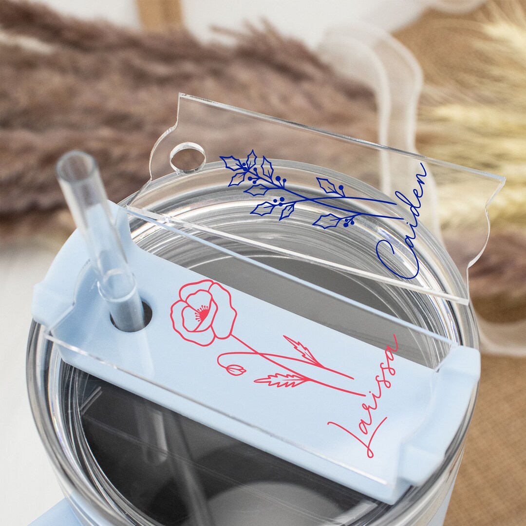 Personalized Birth Flower Tag for Tumbler Lid,tumbler Lid Name Tag ...