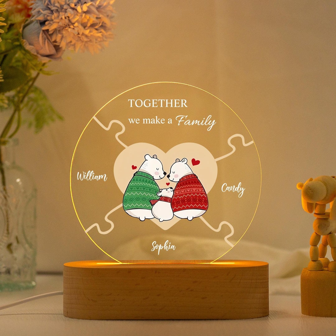 Personalized Bear Family Puzzle Night Light,family Names Night Light ...