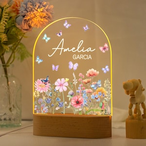 Custom Floral Butterfly Name Night Light,personalized Flower Garden ...