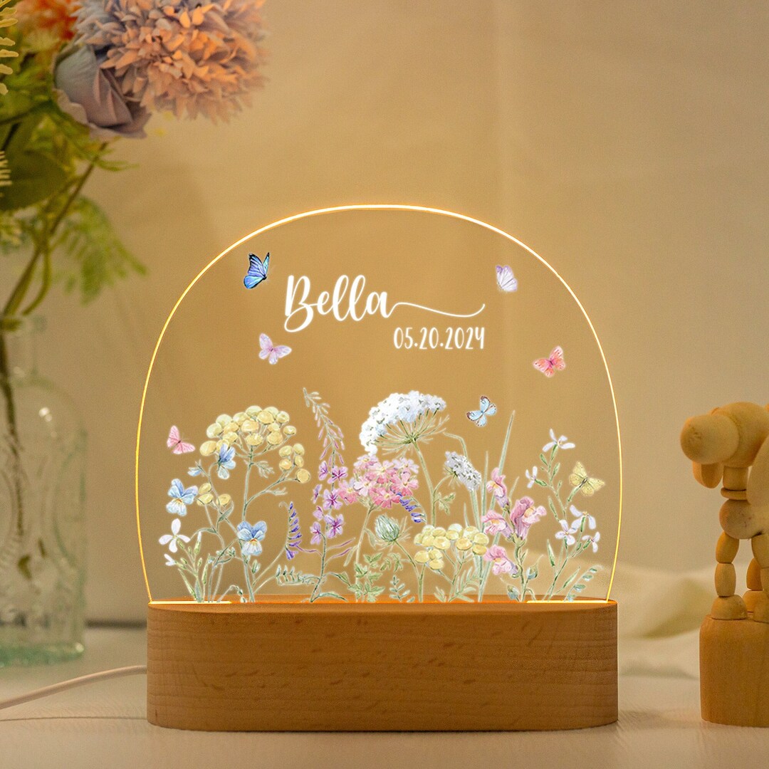 Personalized Floral Butterfly Name Night Light, Birthday Gift for Her ...