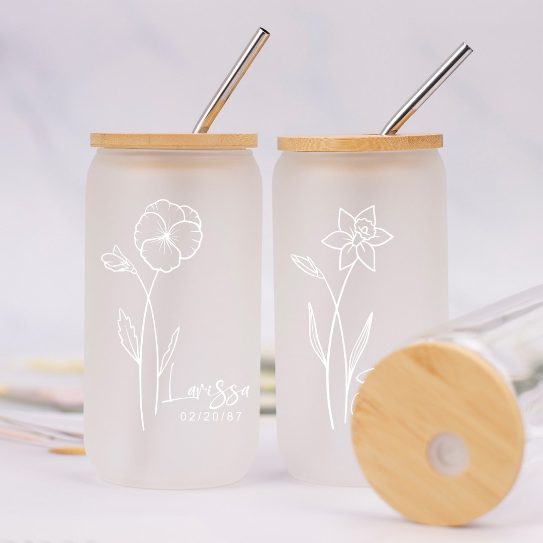 Personalized Flower Glass Cup With Name,personalized Frosted Glass ...