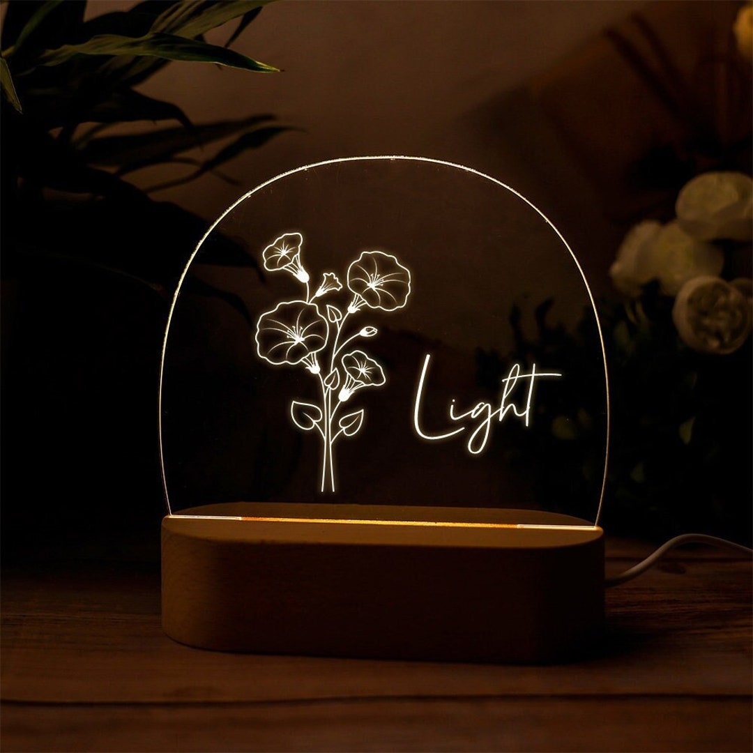 Personalized Birth Flower Night Light, Acrylic Flower Night Lamp, LED ...