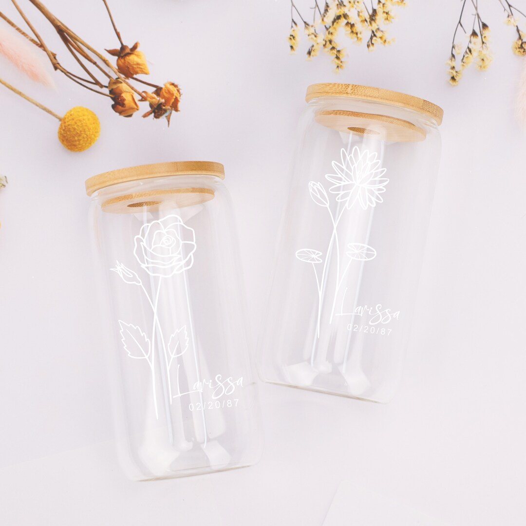 Personalized Flower Glass Cup With Name,personalized Frosted Glass ...