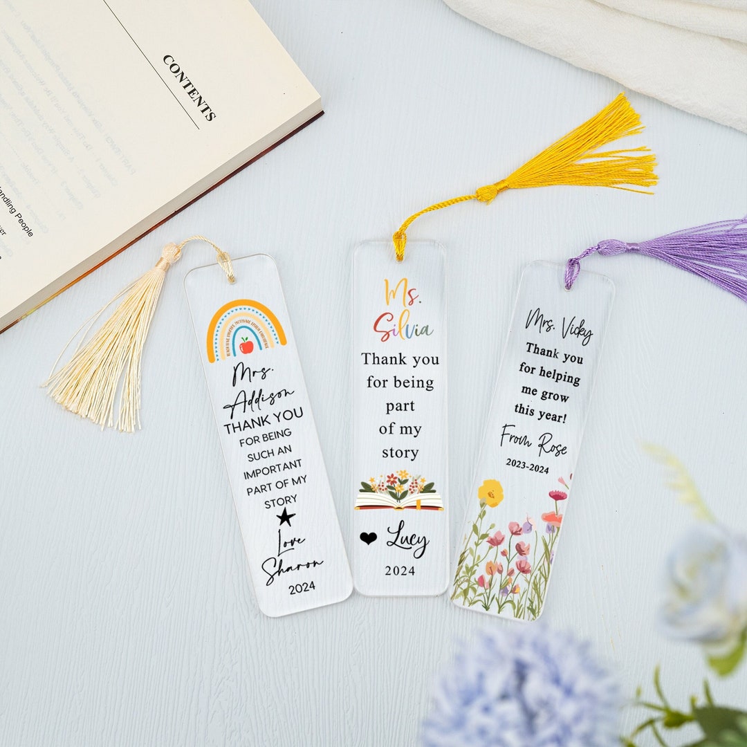 Personalized Teacher Bookmark, Rainbow Teacher Bookmark, Thank You Gift ...