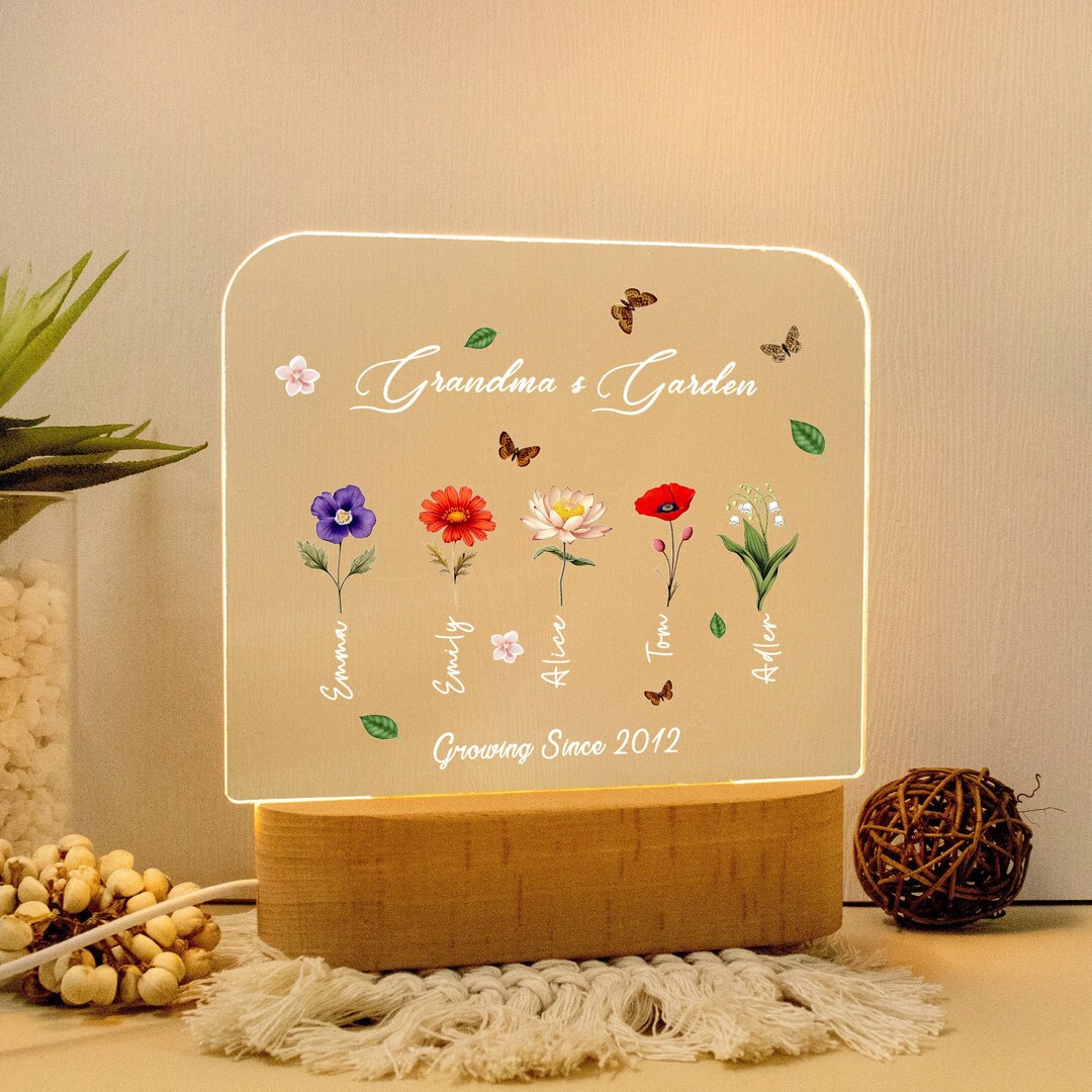 Mom Grandma 's Garden Night Light, Family Birth Flower Night Light ...