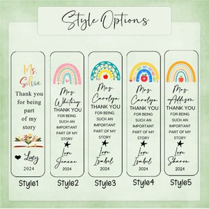 Personalized Teacher Bookmark, Rainbow Teacher Bookmark, Thank You Gift ...