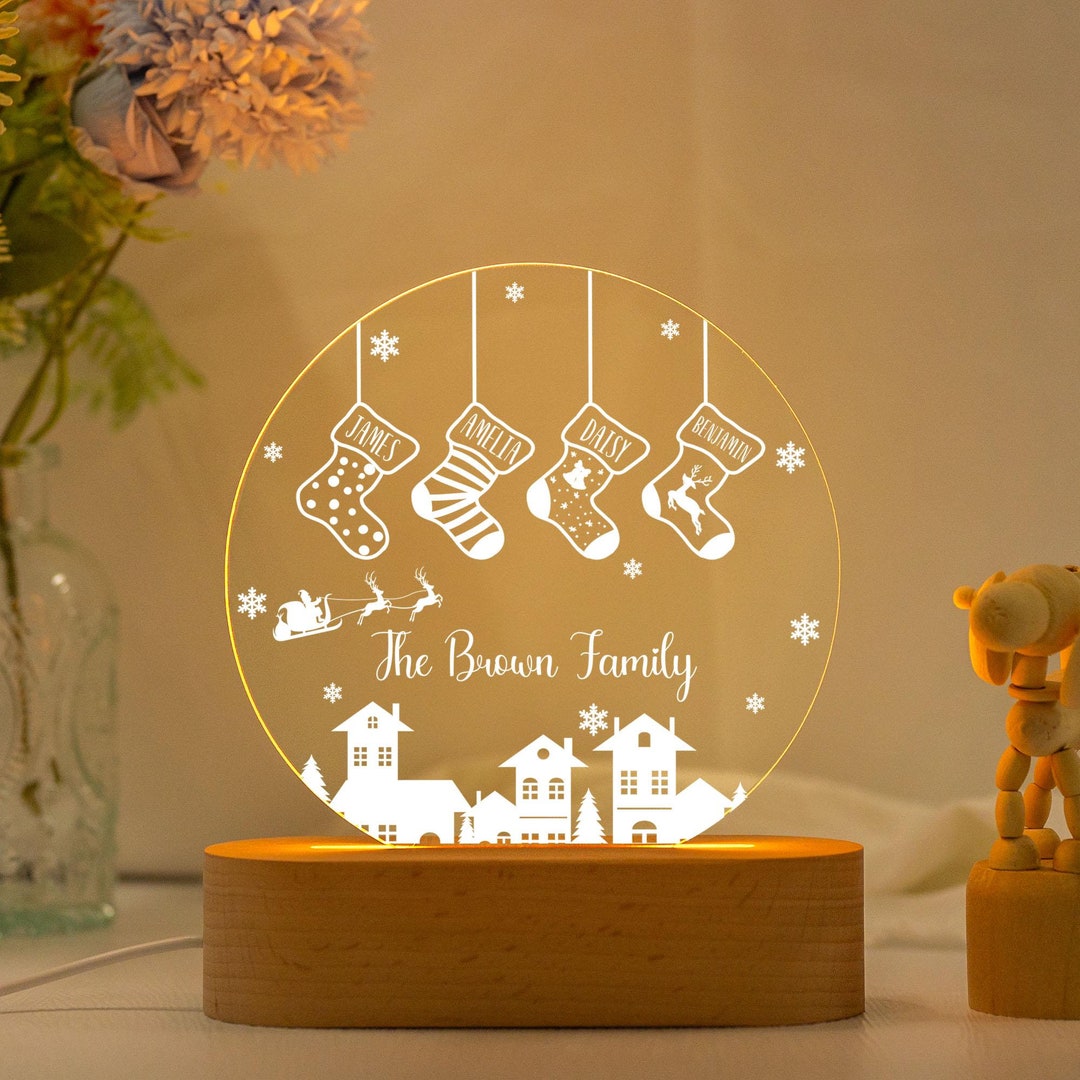 Family of 4 Christmas Night Light,custom Family Stocking Night Light ...
