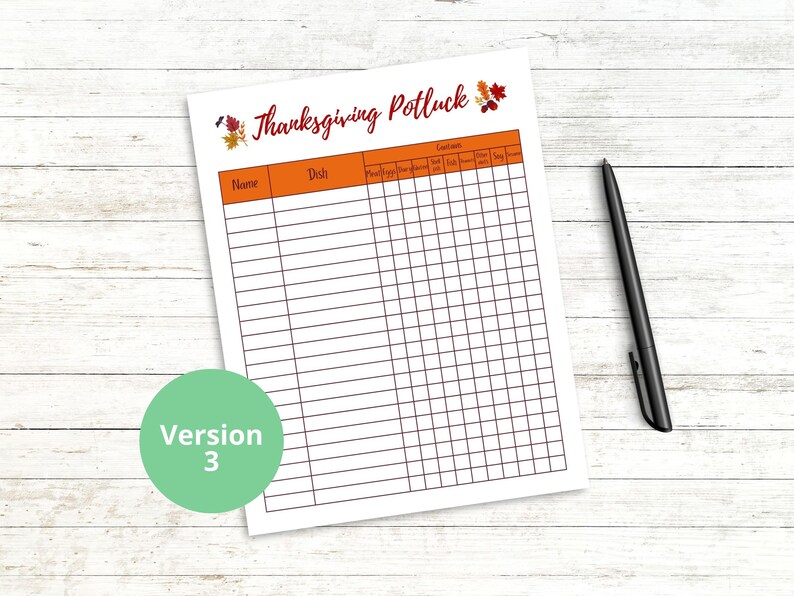Thanksgiving Potluck Sign-up Sheet Printable - Etsy