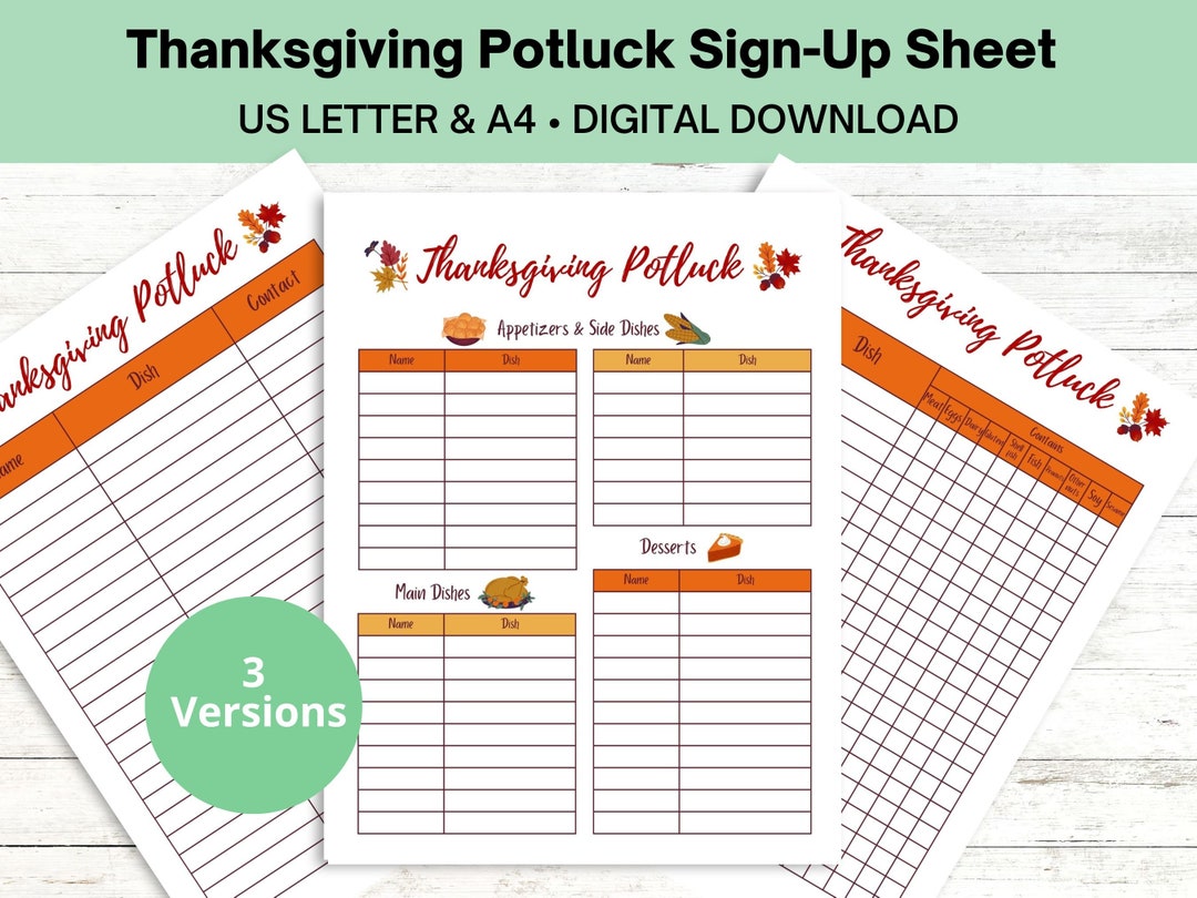 Thanksgiving Potluck Sign-up Sheet Printable - Etsy