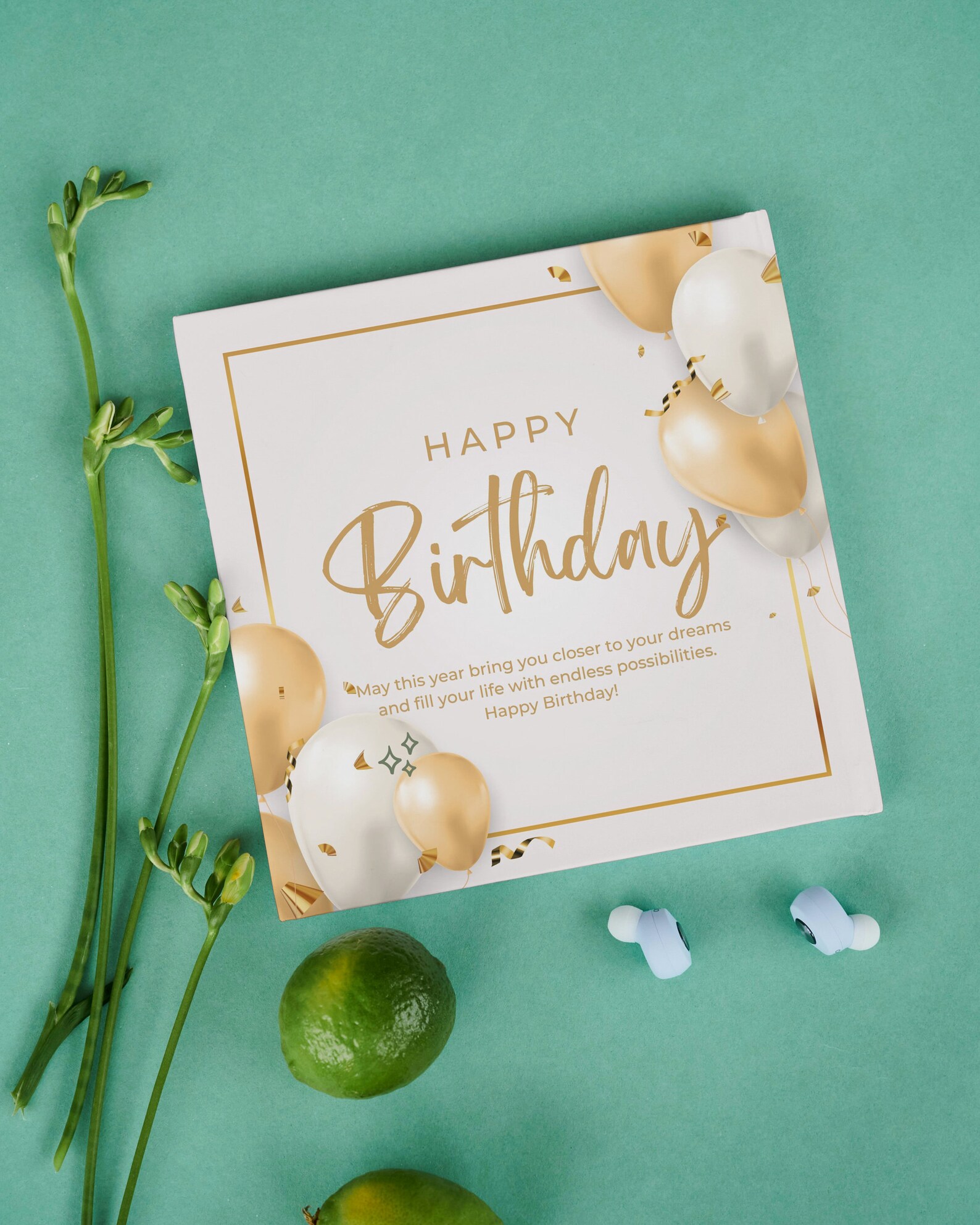 Cute Gold Balloons Happy Birthday Card PDF, Digital Birthday Cards ...