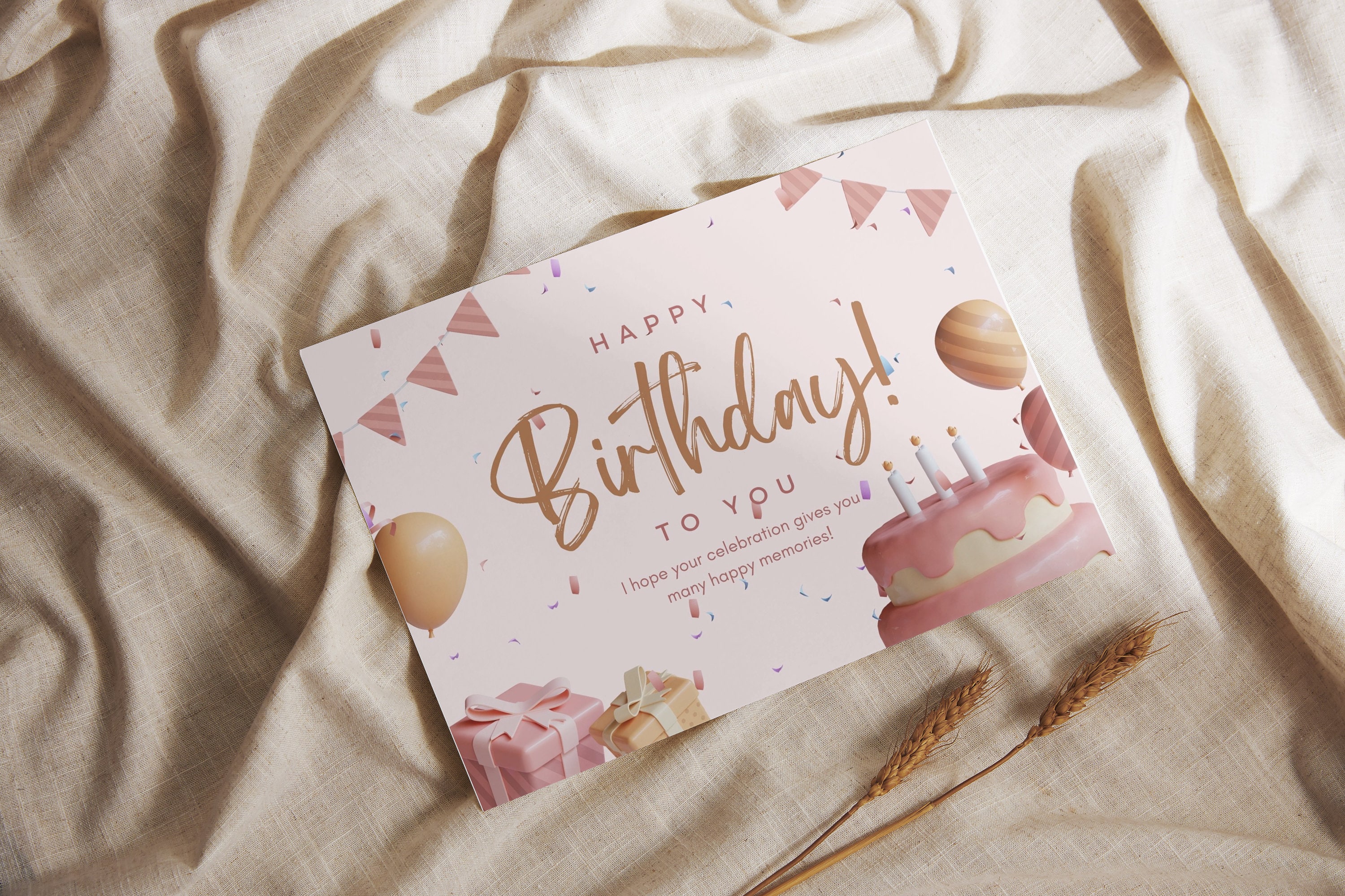 Cute Minimal Happy Birthday Card PDF, Digital Birthday Cards, Print at ...