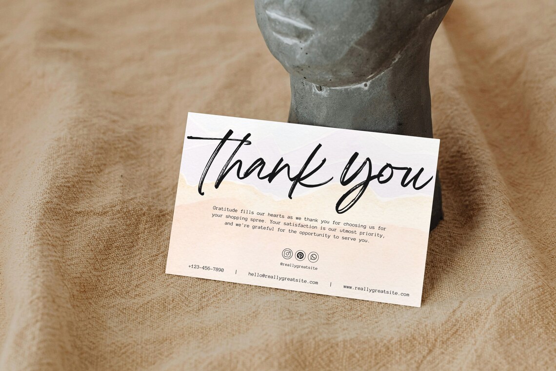 Pack of 5 Editable Thank You Card Templates Canva, Minimalist Printable ...