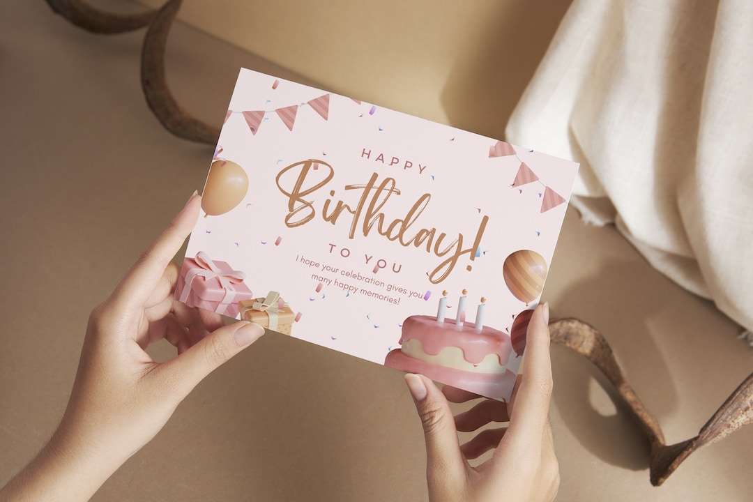 Cute Minimal Happy Birthday Card PDF, Digital Birthday Cards, Print at ...
