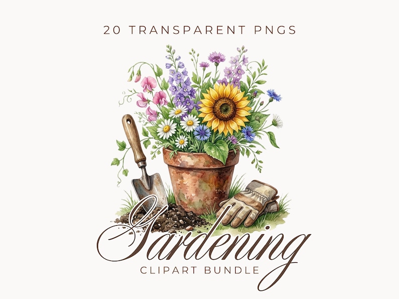 Gardening Watercolor Clipart Bundle - Garden Clipart PNG Set, Garden ...