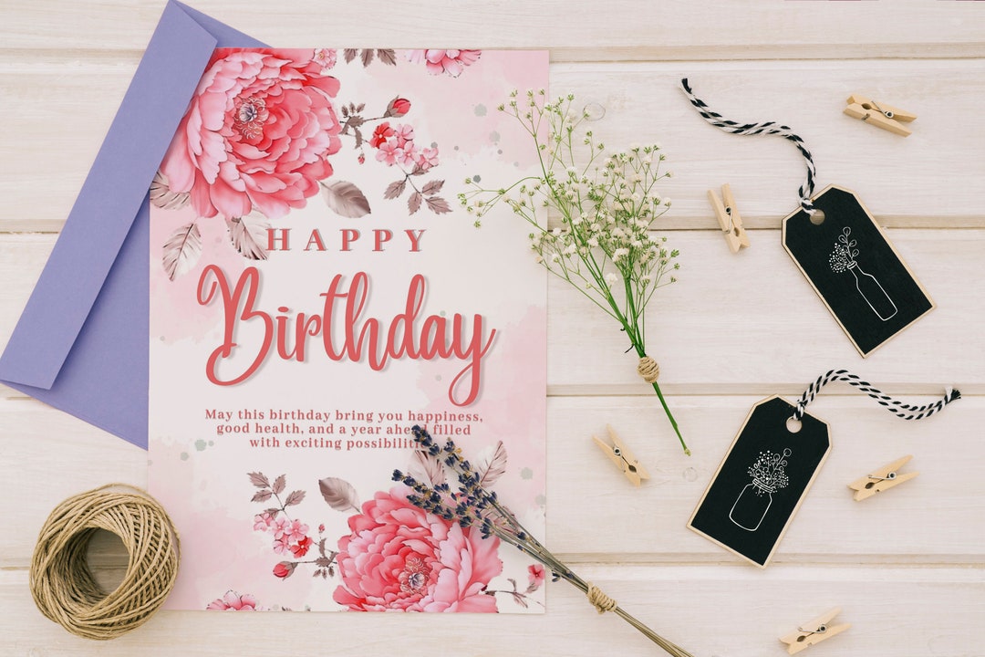 Beautiful Floral Happy Birthday Card PDF, Digital Birthday Cards, Print ...