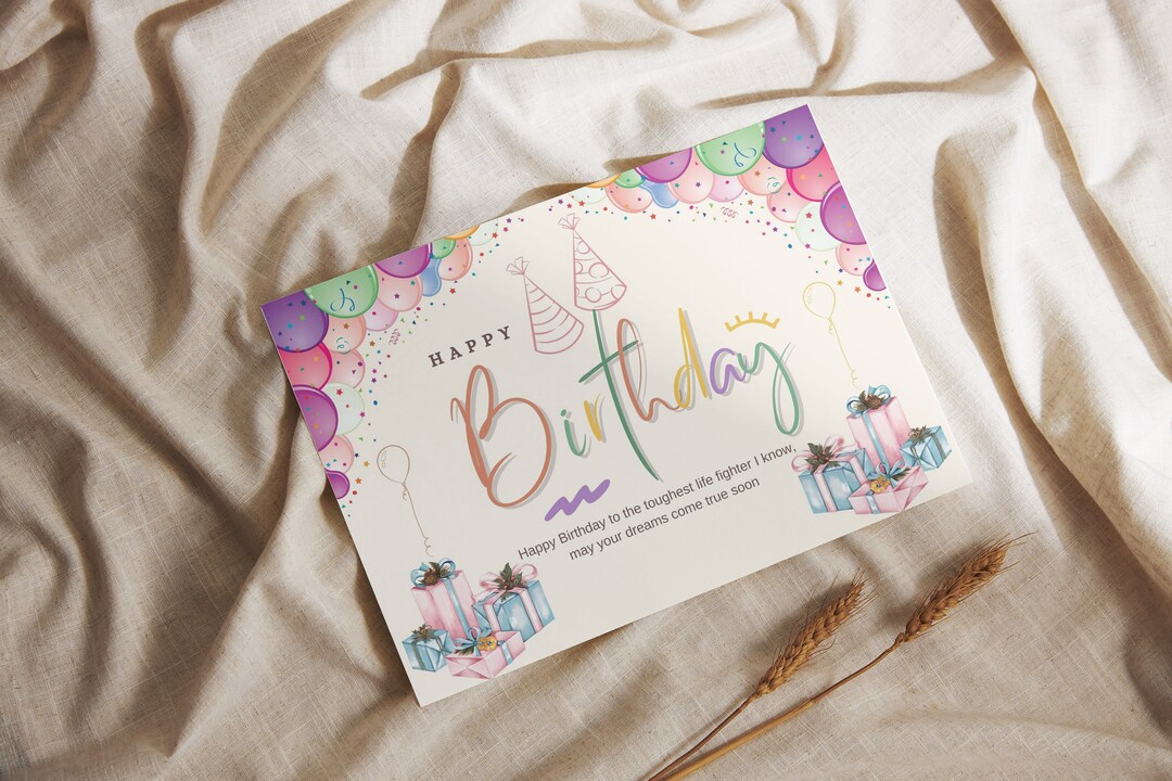 Cute Balloons Happy Birthday Card PDF, Digital Birthday Cards, Print at ...