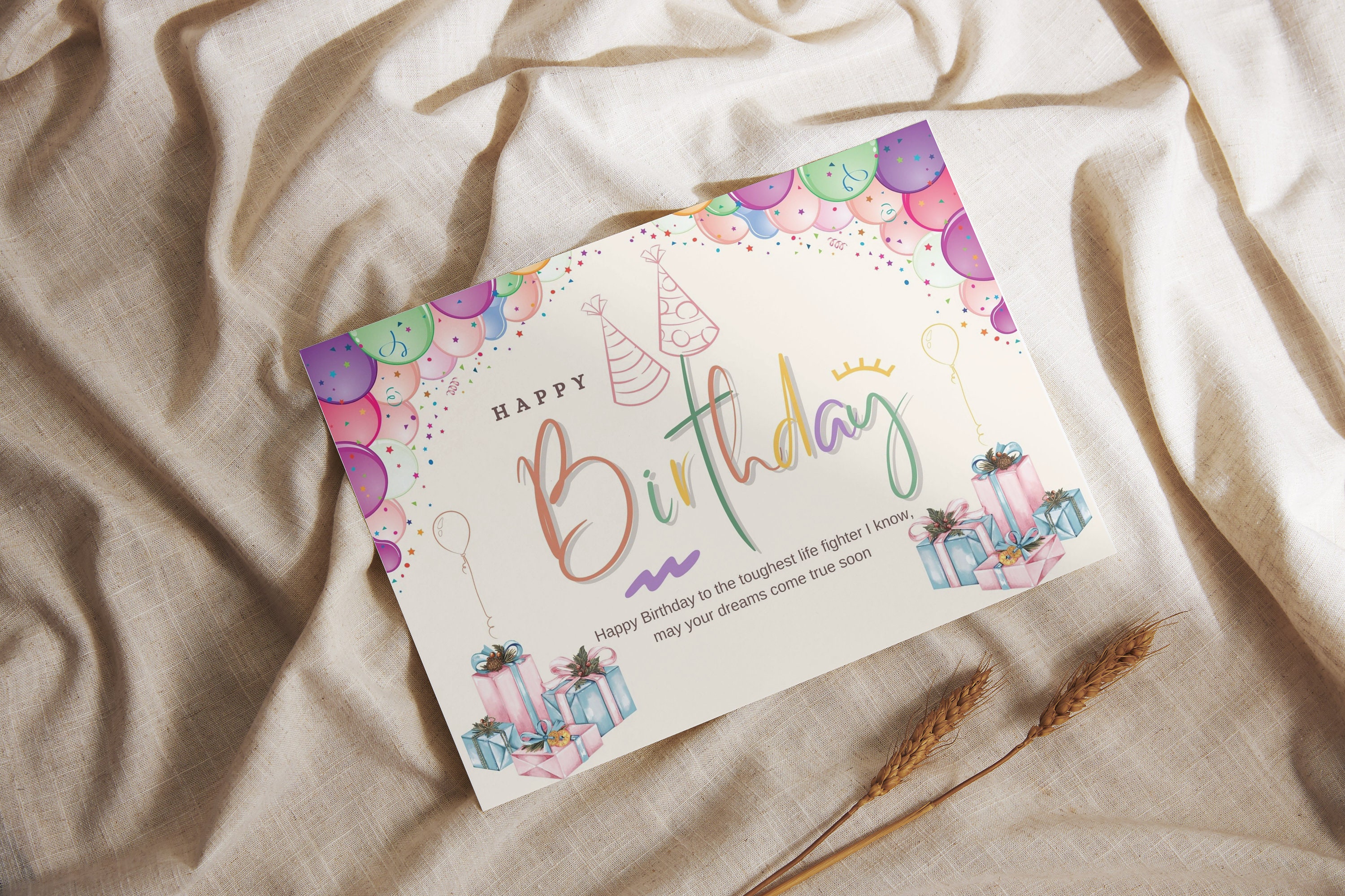 Cute Balloons Happy Birthday Card PDF, Digital Birthday Cards, Print at ...