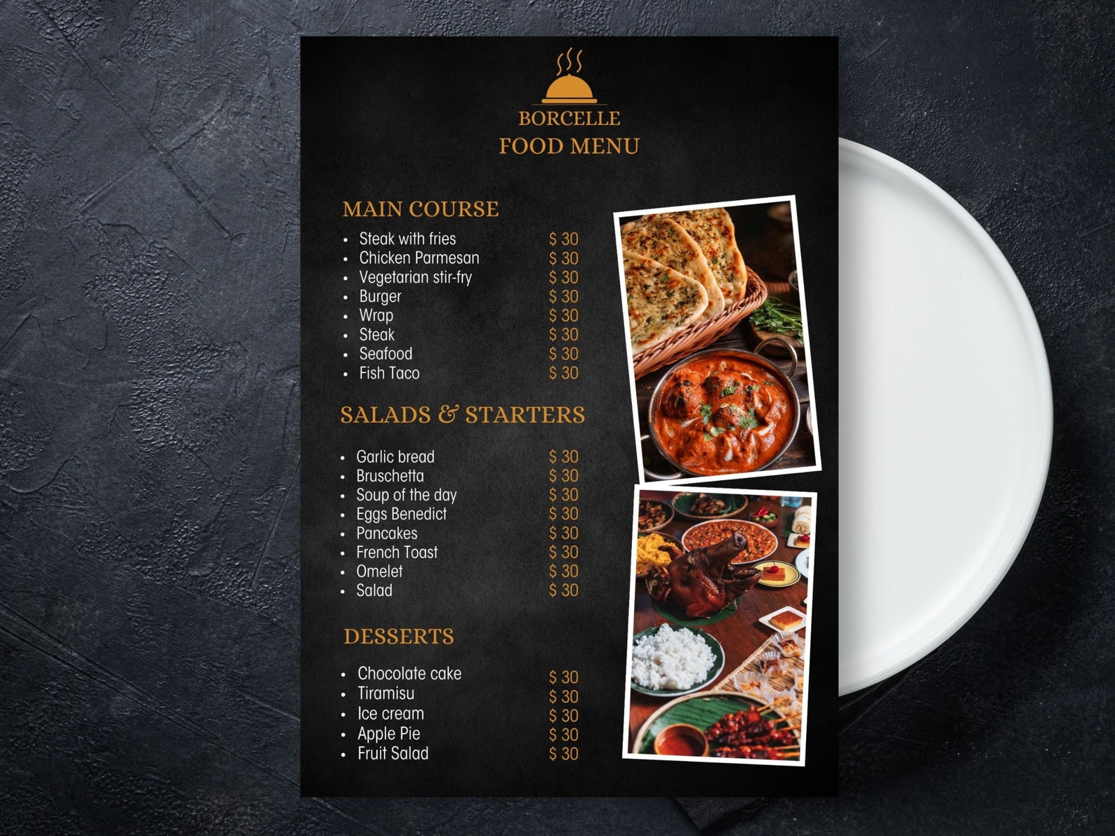 Editable Restaurant Menu Template, Canva Editable Food Menu Template ...