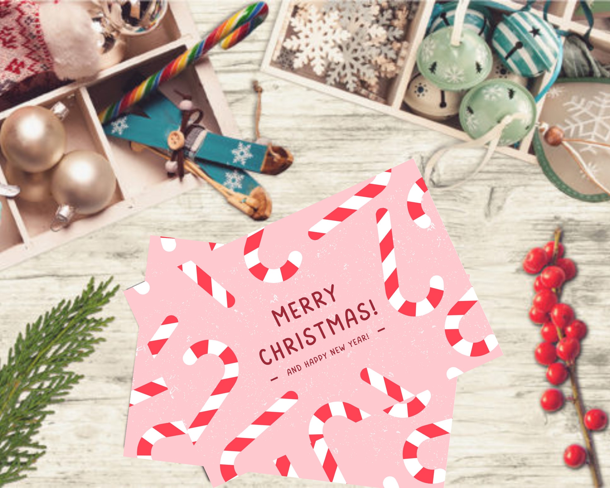 Pink and Red Candy Cane Christmas Cards |custom Christmas Card |candy ...
