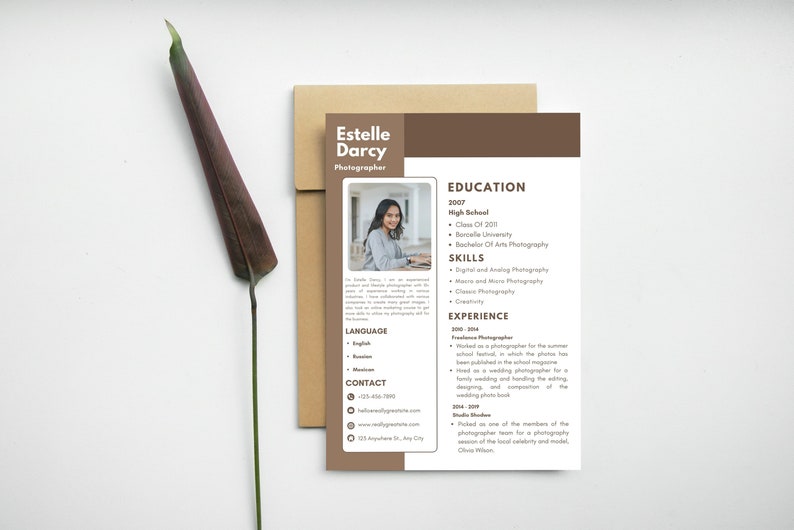 Editable Photographer Resume Template With Photo, Canva Editable ...