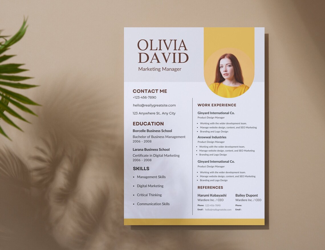 Editable Marketing Manager Resume Template With Photo, Canva Editable ...
