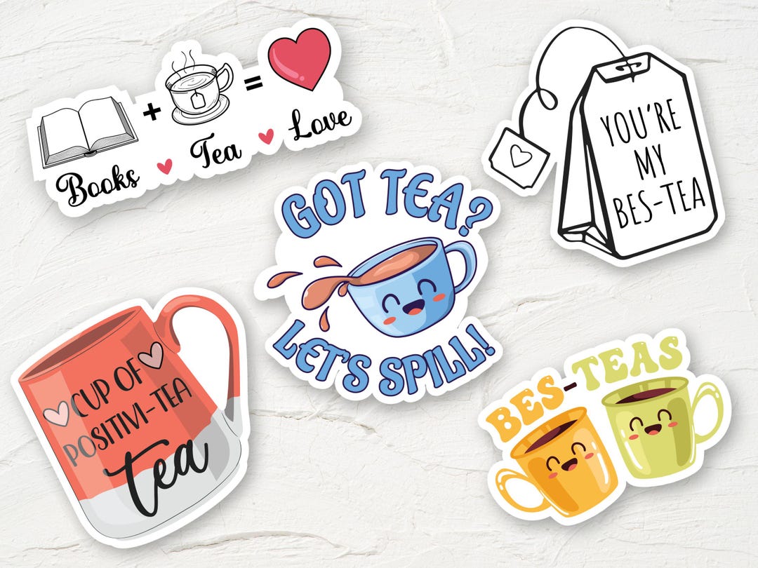 Bundle of 5 Cute Tea Lover Stickers for Silhouette and Cricut Crafting ...