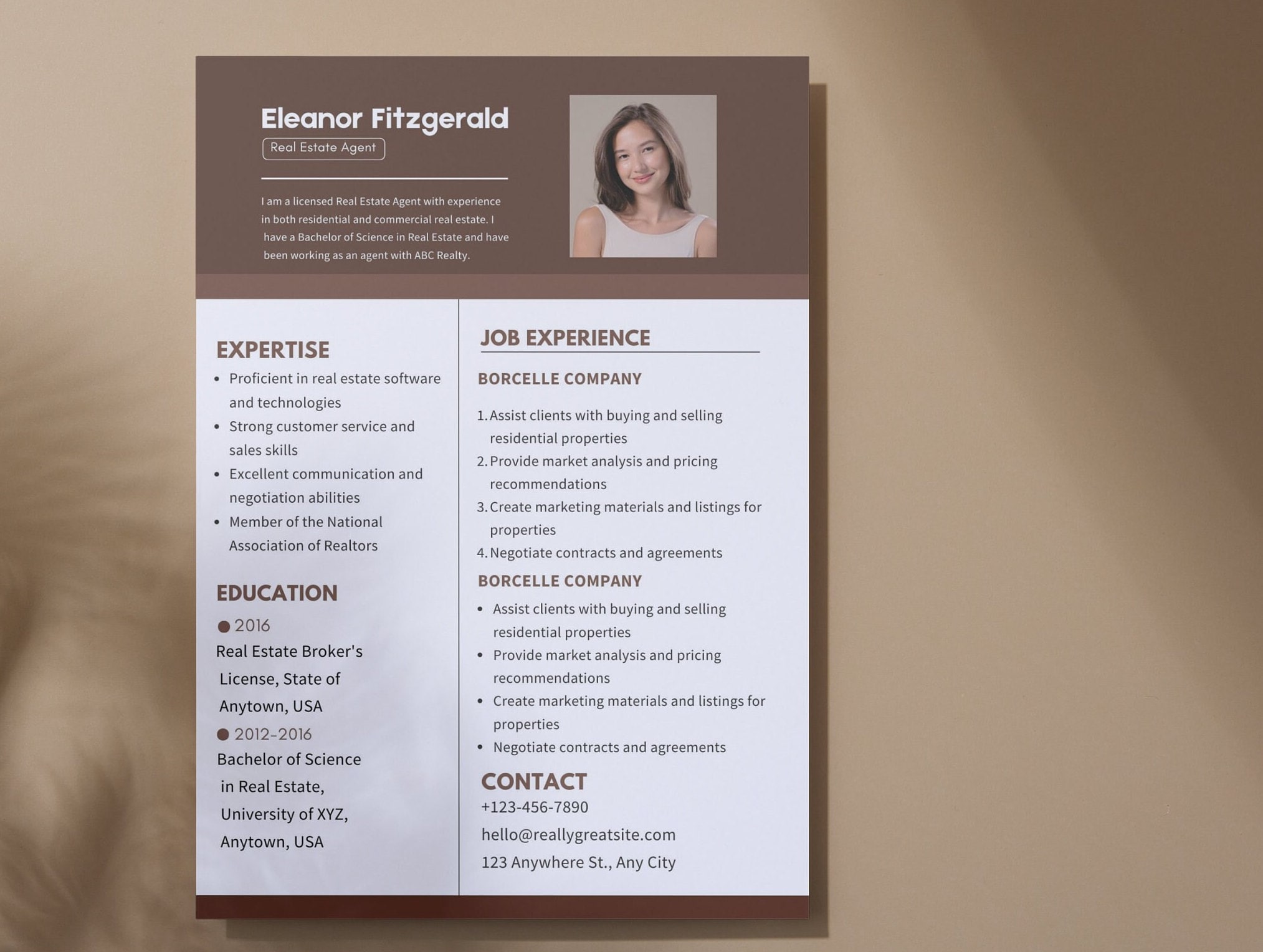 Editable Real Estate Agent Resume Template With Photo, Canva Editable ...