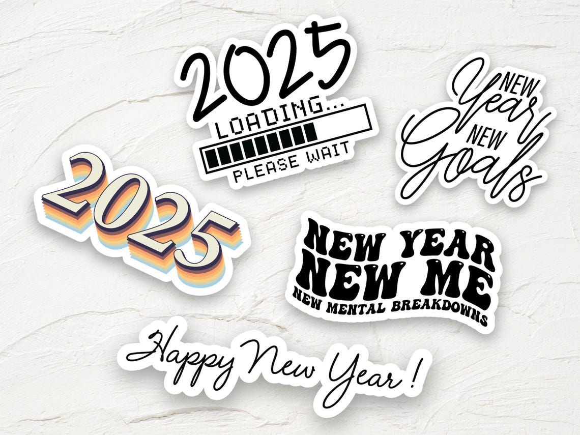 Bundle of 5 Cute New Year 2025 Stickers for Silhouette and Cricut ...