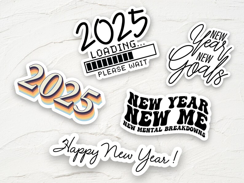 Bundle of 5 Cute New Year 2025 Stickers for Silhouette and Cricut ...