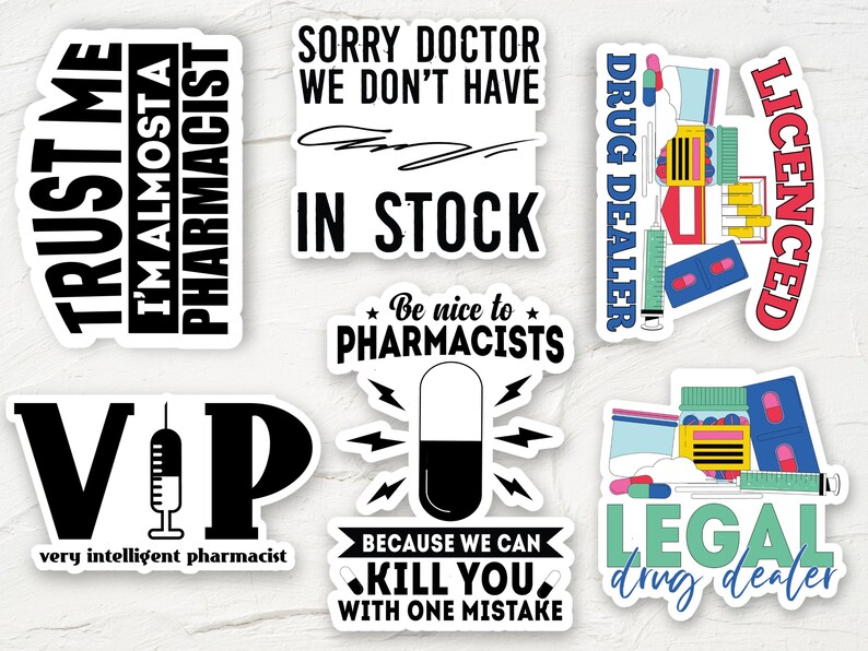 Bundle of 6 Cute Pharmacist Student Stickers for Silhouette and Cricut ...