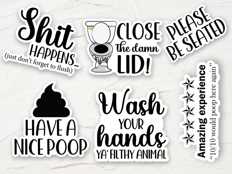 Bundle of 6 Funny Toilet Stickers for Silhouette and Cricut Crafting ...