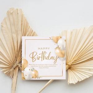 Cute Gold Balloons Happy Birthday Card PDF, Digital Birthday Cards ...