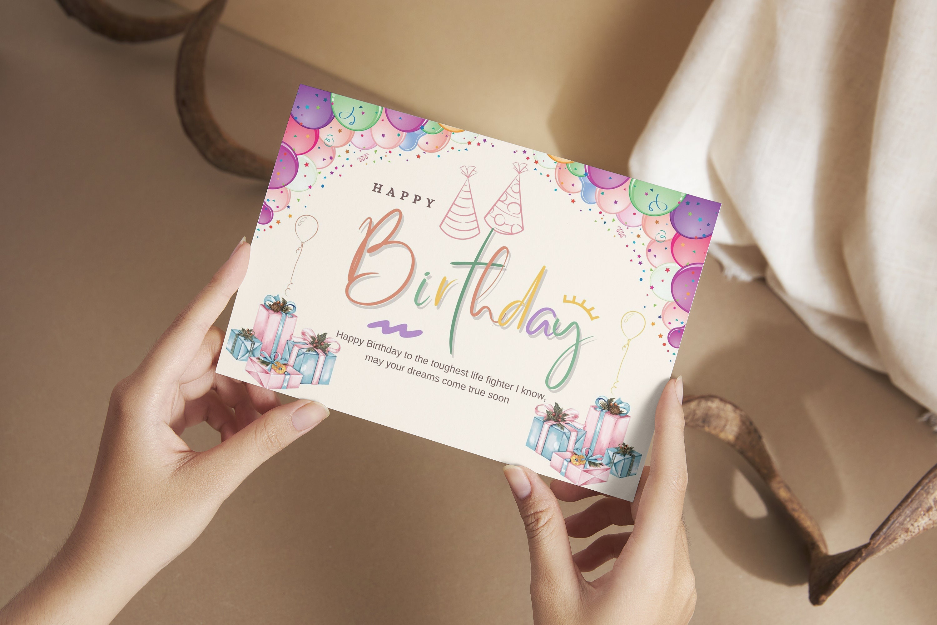 Cute Balloons Happy Birthday Card PDF, Digital Birthday Cards, Print at ...