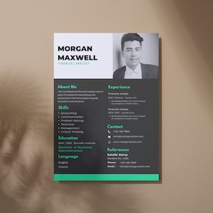 Financial Expert Resume Template With Photo, Canva Editable ...