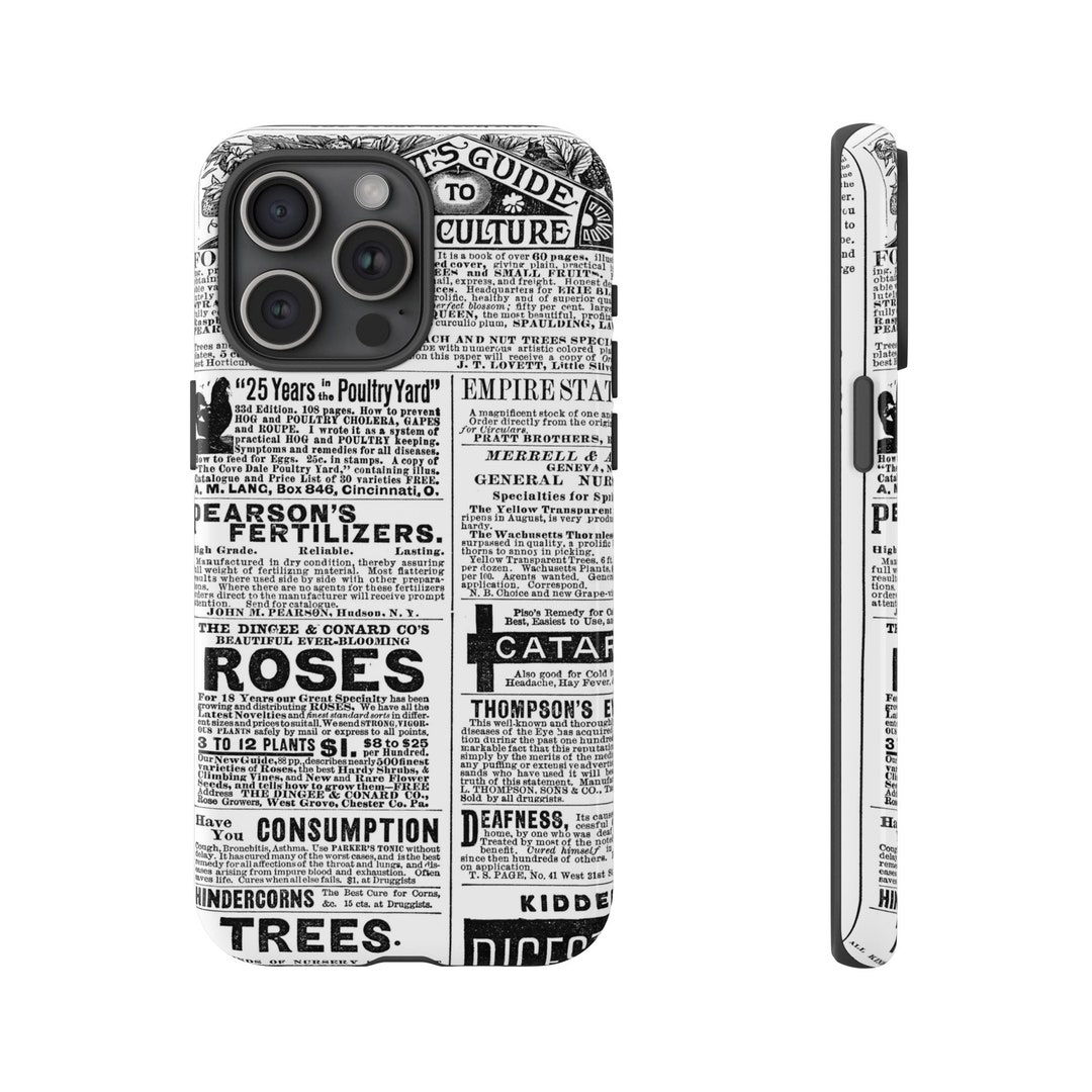 Newspaper Print Abstract Minimalist Tough Phone Cases for iPhone 15 14 ...